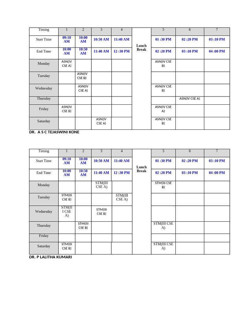 Individual Timetables | PDF