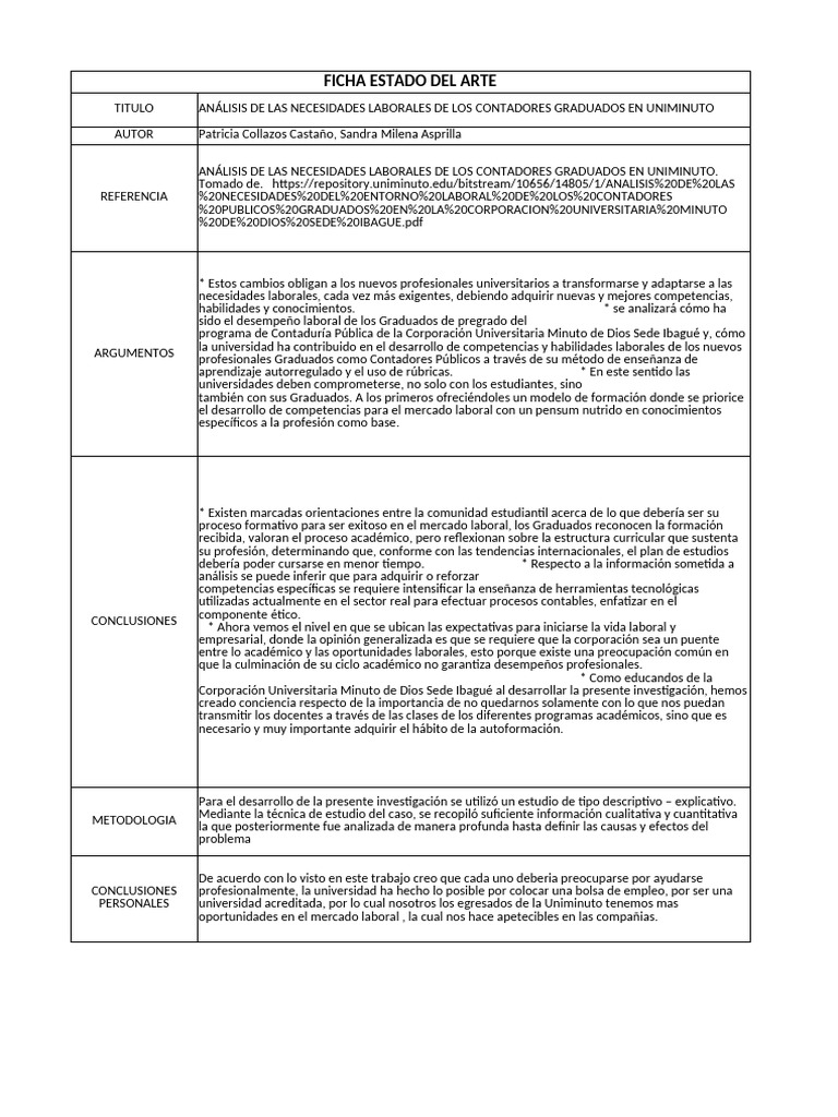 Ficha Estado Del Arte | PDF | Contador | Empleo