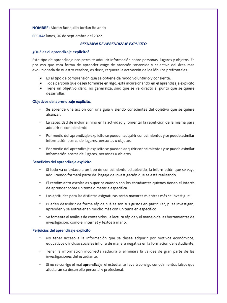 Resumen de Aprendizaje Explícito | PDF | Aprendizaje | Modificación de ...