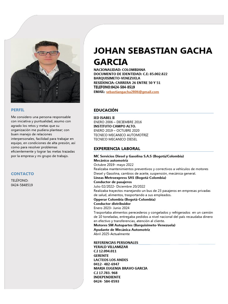 Johan Sebastian Gacha Garcia01 | PDF | Vehículo de motor | Vehículos