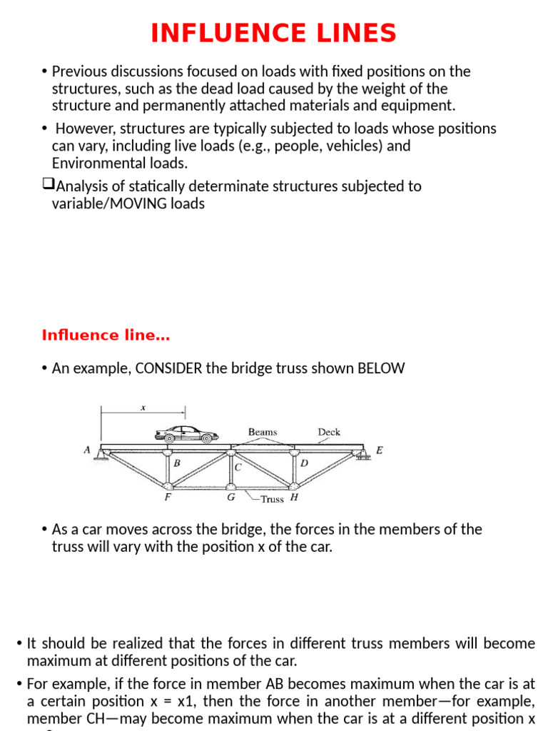 Influence Lines for Structural Analysis | PDF | Bending | Truss