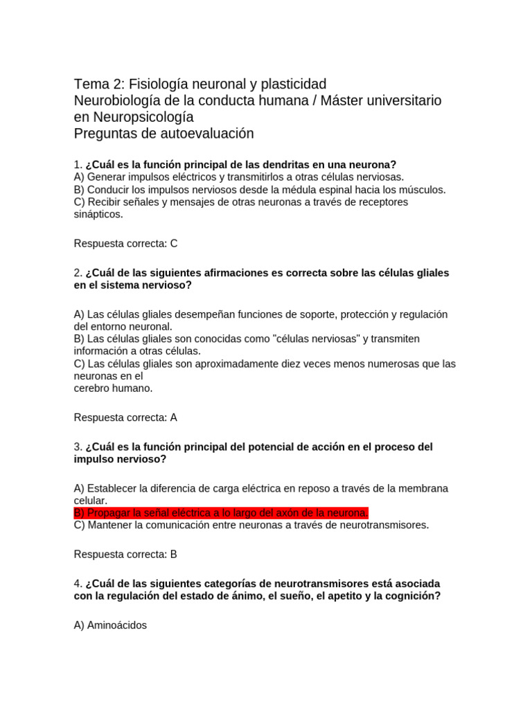 Examenes Lucho | PDF | Neuroplasticidad | Neurona