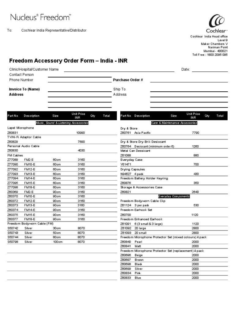 Freedom Acc Order Form Indian Rupees | PDF | Electronics