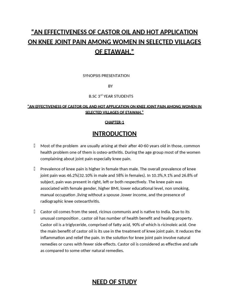 An Effectiveness of Castor Oil and Hot Application On Knee Joint Pain ...