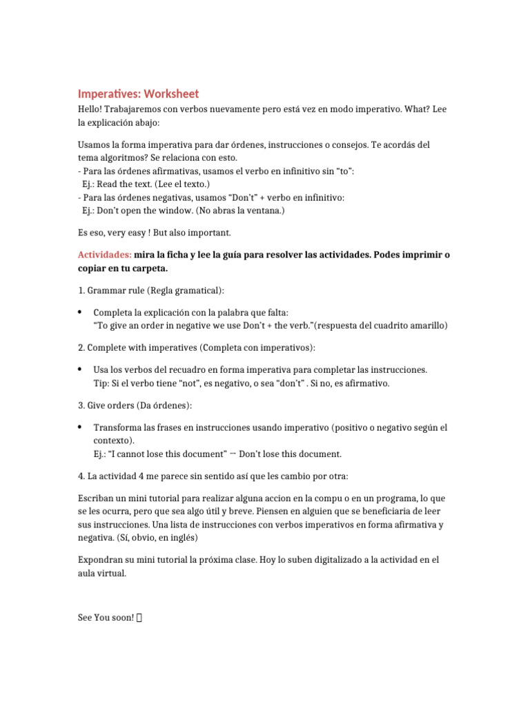 Actividades de Verbos en Imperativo | PDF