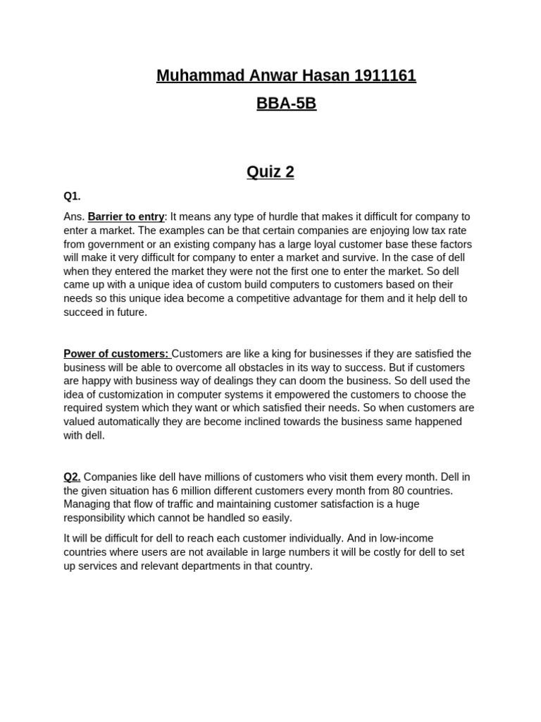 Muhammad Anwar Hasan 1911161 Quiz 2 | PDF
