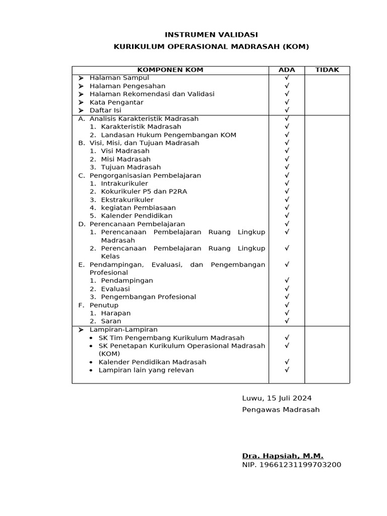 Instrumen Validasi | PDF