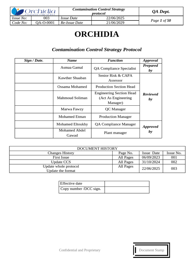 Contamination Control Strategy Protocol QA-O-0001 | PDF | Sterilization ...