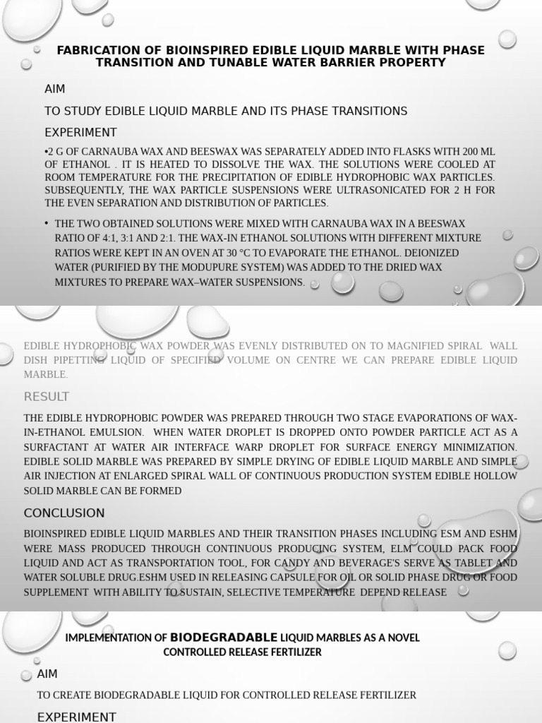 Fabrication of Bioinspired Edible Liquid Marble With Phase | PDF ...