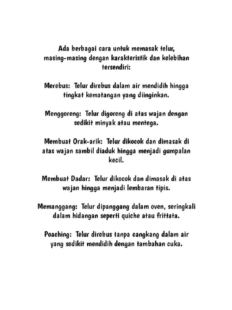 Cara Memasak Telur | PDF