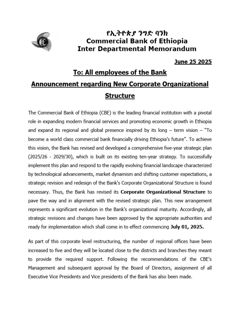 CBE's New Corporate Structure Announcement | PDF | Control (Social And ...