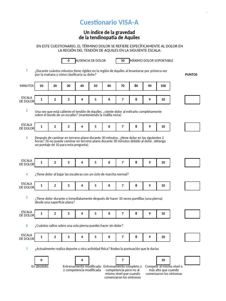 Cuestionarios VISA-A y VISA-P-SP para Tendinopatías | PDF | Rodilla ...