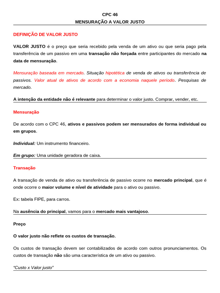 Definição de Valor Justo | PDF | Mercado (economia) | Custo
