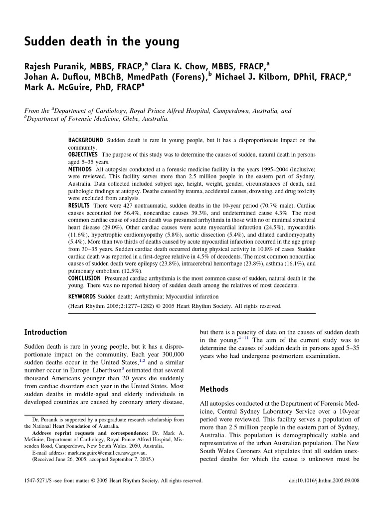 Sudden Death in The Young | PDF | Cardiac Arrest | Heart