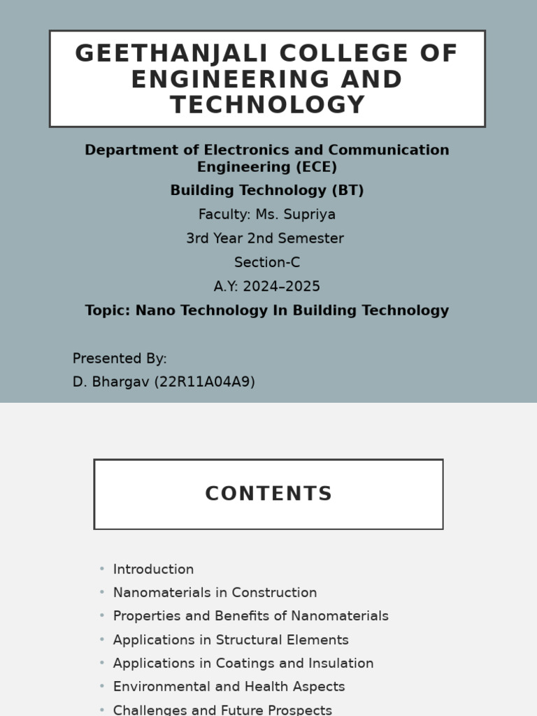 Nanotechnology in Building Materials | PDF | Nanomaterials | Nanotechnology