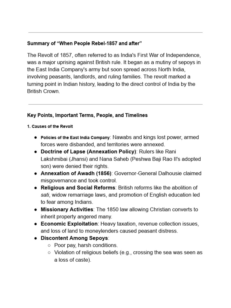 When People Rebel: 1857 Overview | PDF | Indian Rebellion Of 1857 ...