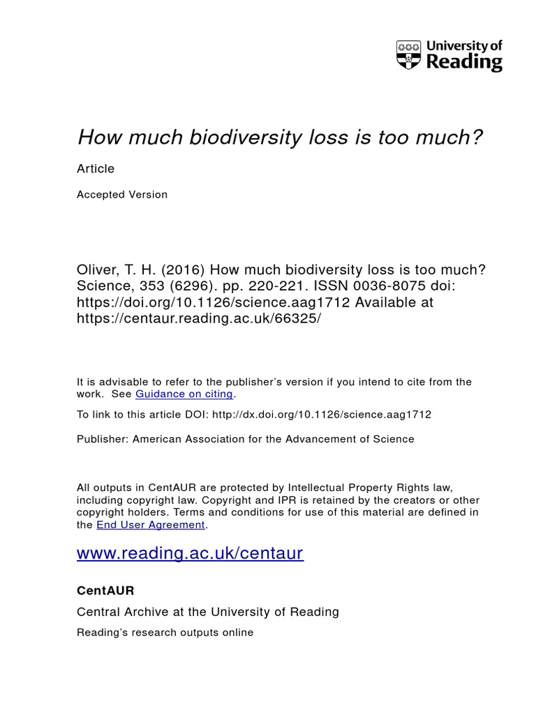 Assessing Biodiversity Loss Thresholds | PDF | Biodiversity | Invasive ...