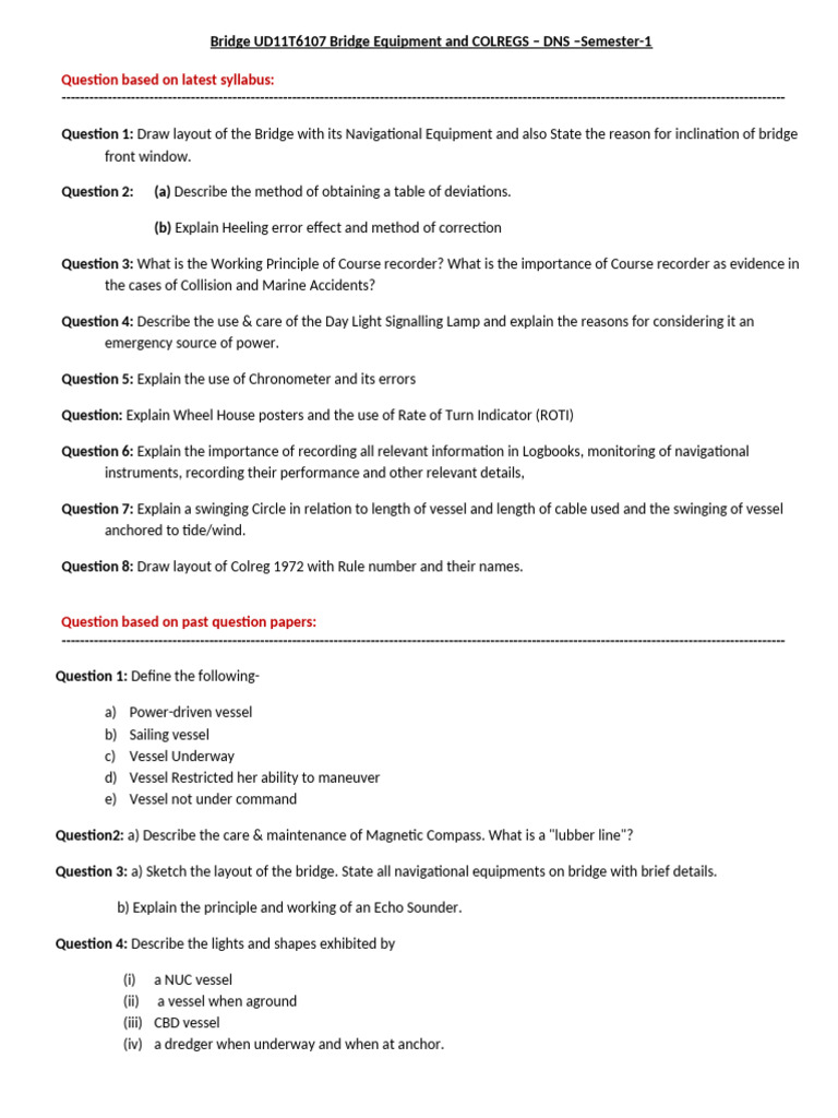 BE and Colreg Question Set For DNS | PDF | Compass