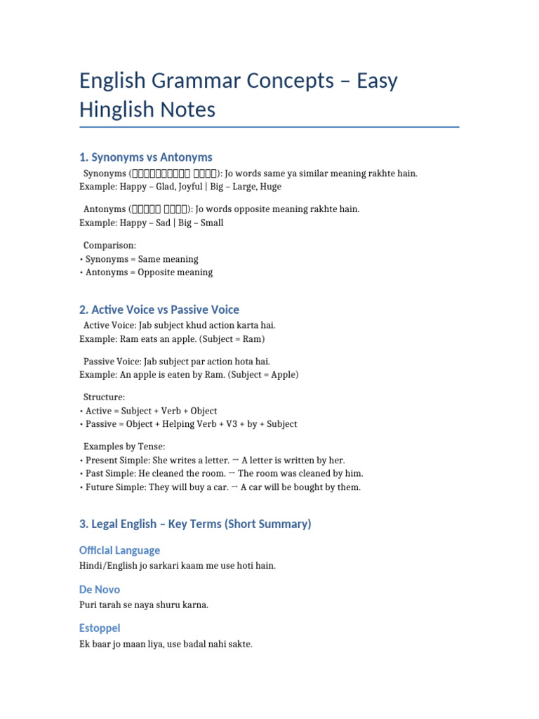 Grammar and Legal Notes Hinglish | PDF