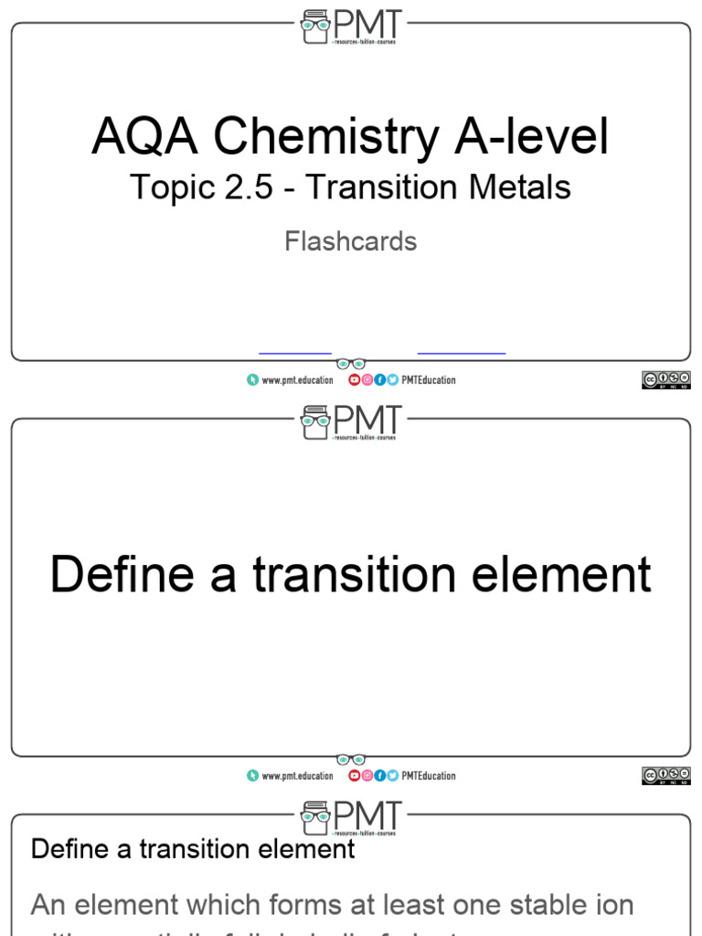 Flashcards - Topic 2.5 Transition Metals - AQA Chemistry A-Level | PDF ...