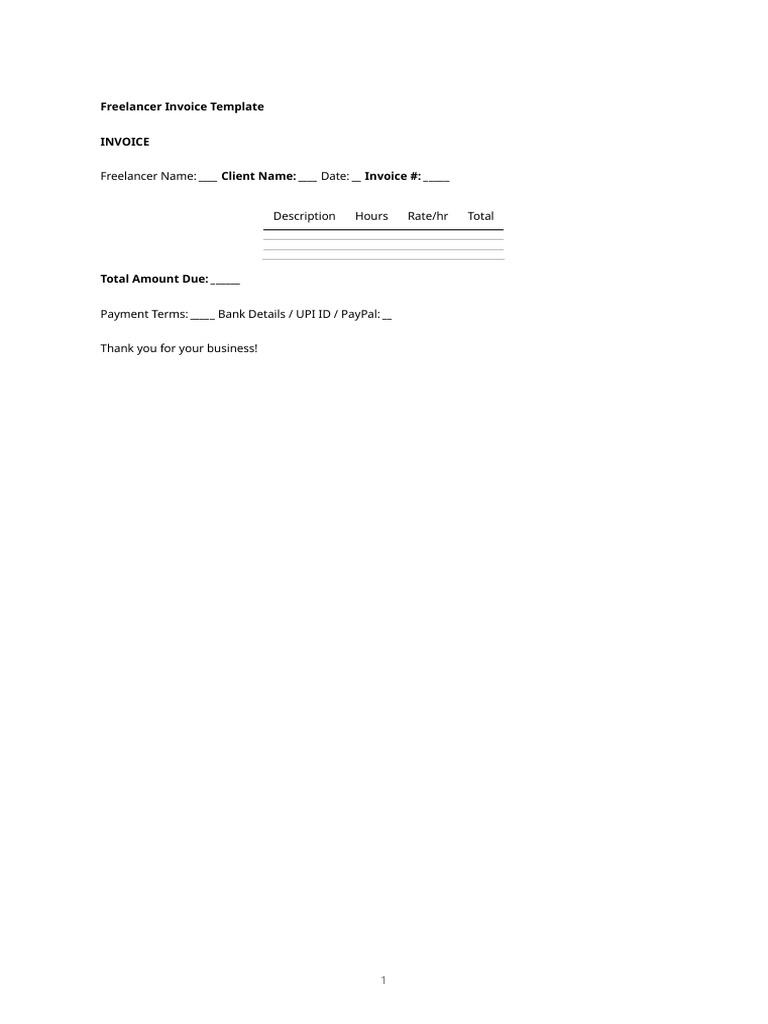 Freelancer Invoice Template Sample | PDF