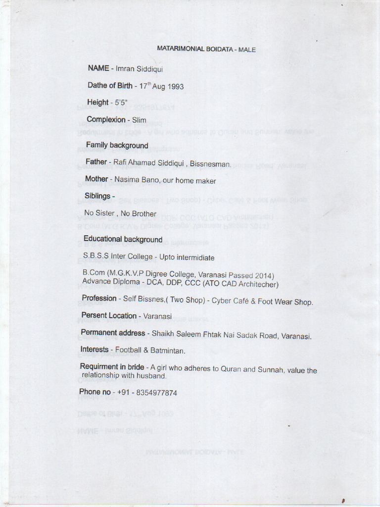 Imran Resumes Biodata | PDF