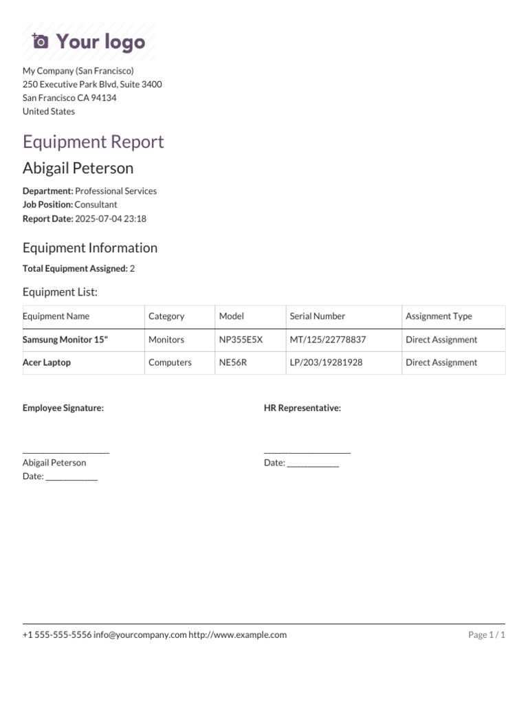 Employee Equipment Report | PDF
