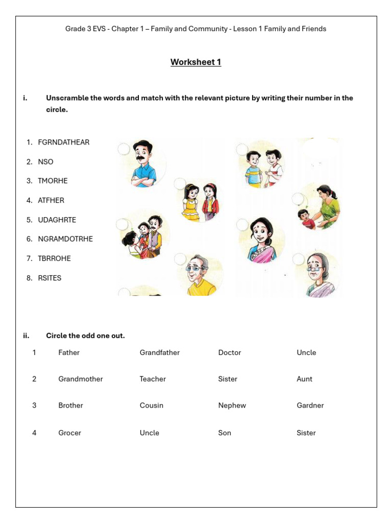 Class 3 EVS: Family and Friends Worksheets | PDF | Grandparent | Chess ...