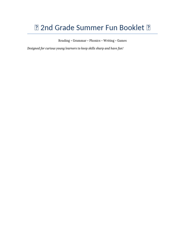 2nd Grade Summer Learning Activities | PDF