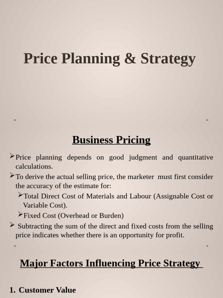 Price Planning & Strategy | PDF | Lease | Prices