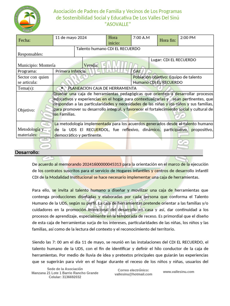 Planeacion Caja de Herramienta El Sabanal | PDF