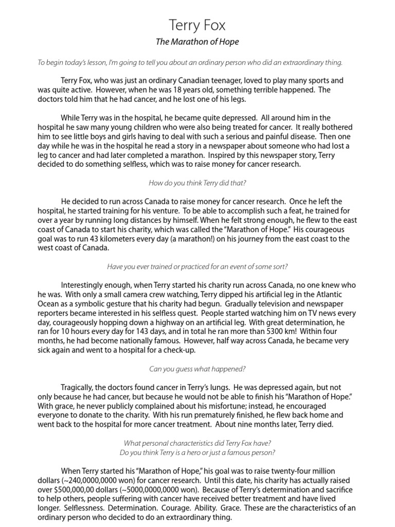 Terry Fox's Marathon of Hope Impact | PDF | Social Science