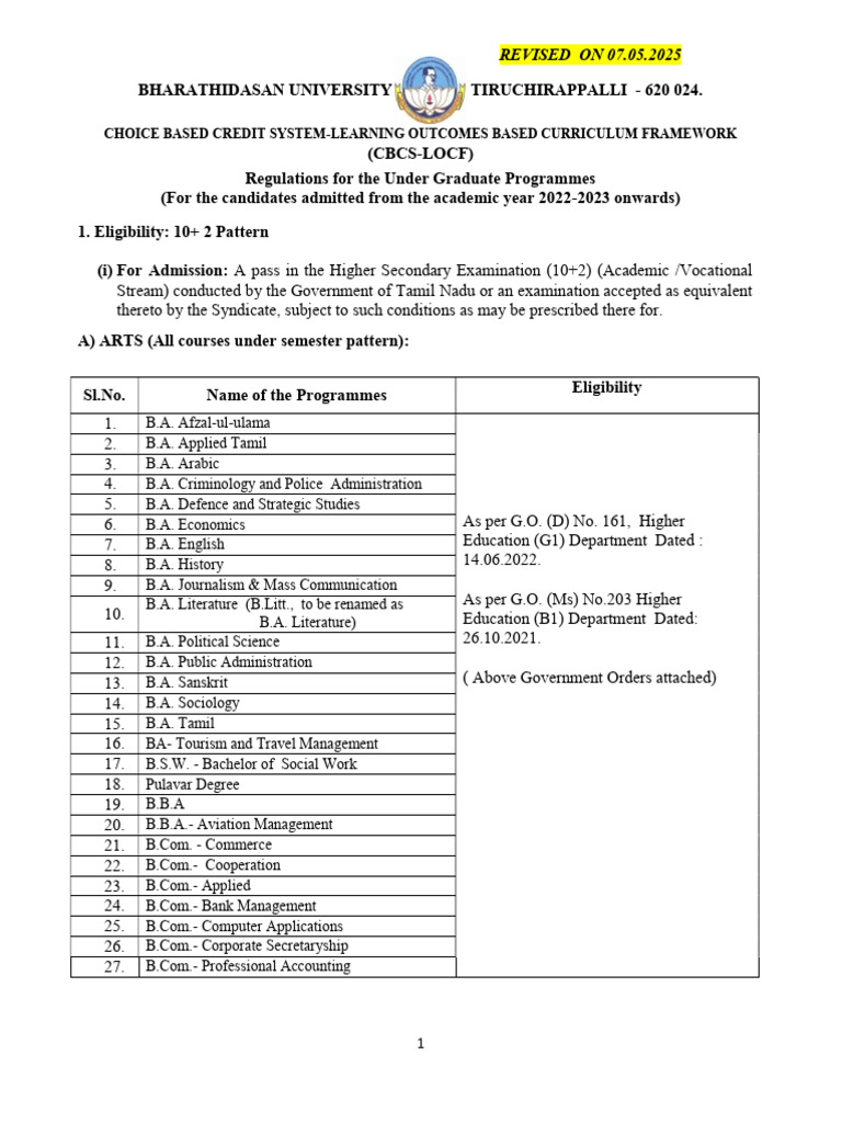 UG Regulations For 2022 23 | PDF | Bachelor's Degree | Course Credit