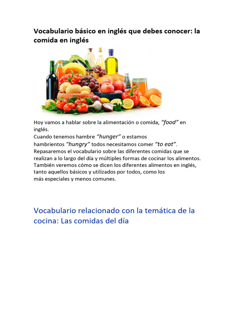 Vocabulario de Comida en Inglés | PDF | Panes | Mariscos