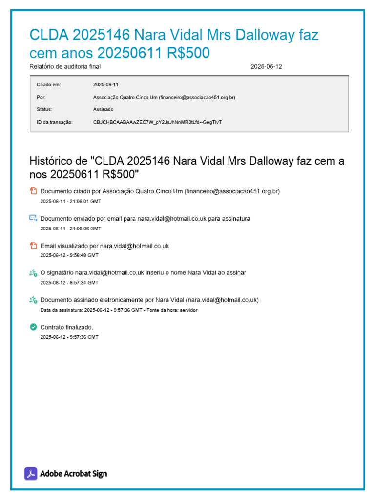CLDA 2025146 Nara Vidal Mrs Dalloway Faz Cem Anos 20250611 R$500 - Rel ...