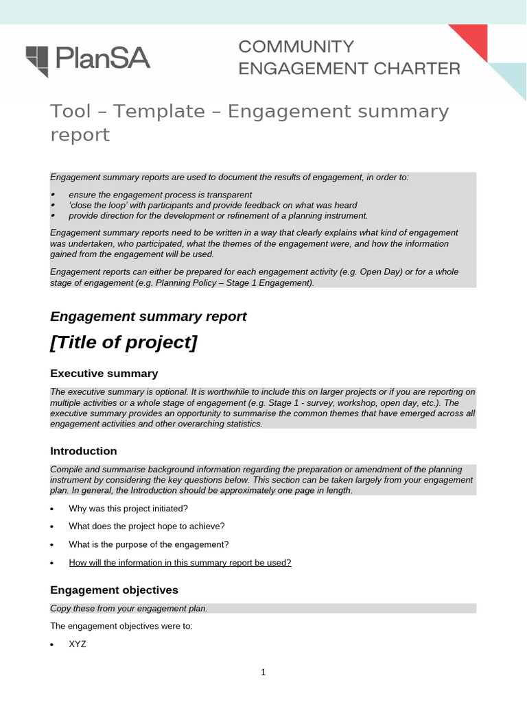 Community Engagement Charter Tool - Template - Engagement Summary ...