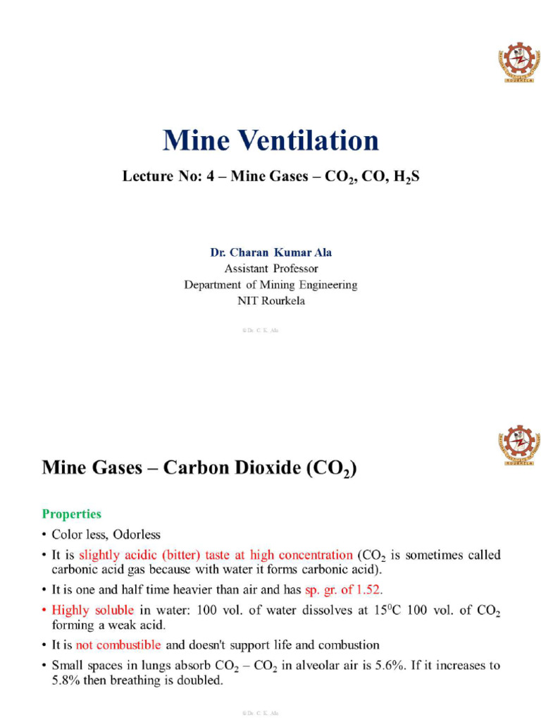 Lecture 4 - Mine Gases - CO2, CO, H2S 2 | PDF