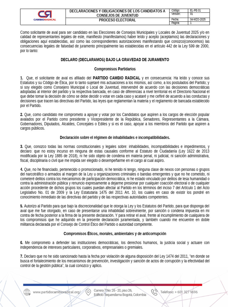 El-Pe-31 Obligaciones Candidatos CMJ Version Final | PDF | Corrupción política | Ciencias Políticas
