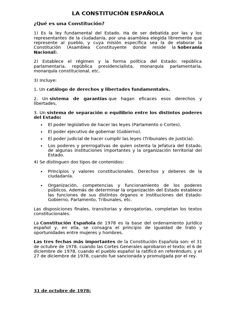 Constitución Española: Principios y Estructura | PDF | Constitución ...