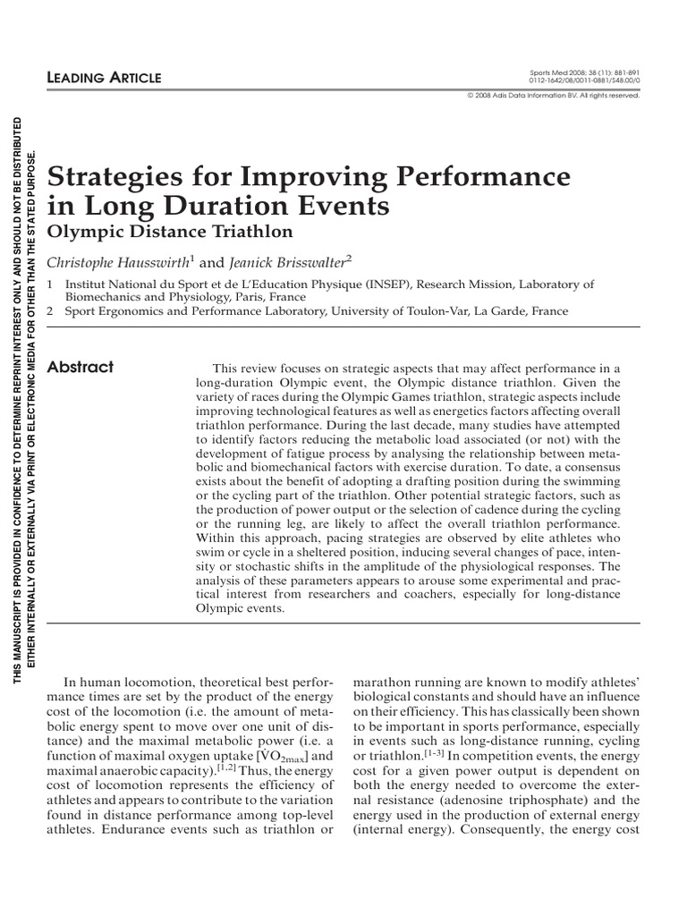 2008 11 Strategies For Improving Performance 1 | PDF | Triathlon | Long ...