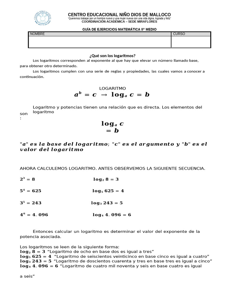 IIº Guía #4 Logaritmo NM2 | PDF | Logaritmo | Exponenciación