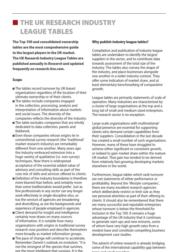 UK Market Research Industry League Tables | PDF | Companies | Business ...