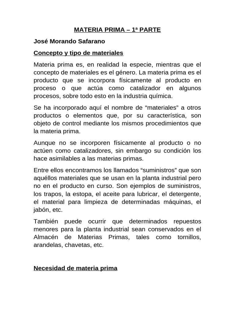 Materia Prima: Conceptos y Procedimientos | PDF | Importar | Materia prima