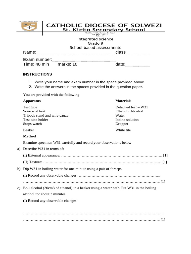 Grade 9 Integrated Science Assessment | PDF