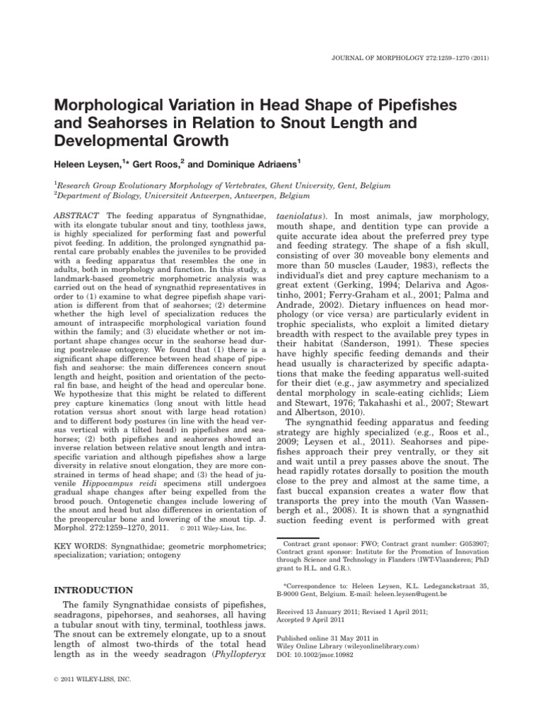 Morphological Variation in Head Shape of | PDF | Morphometrics | Variance