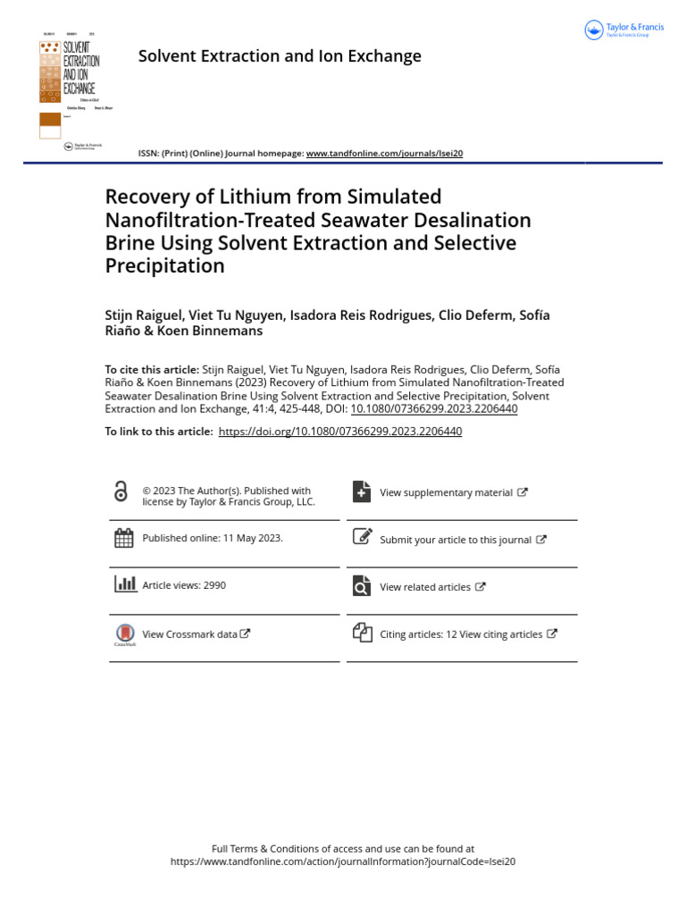 Recovery of Lithium From Simulated Nanofiltration-Treated Seawater ...