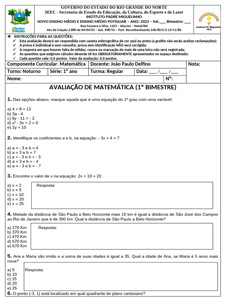 Modelo de Prova | PDF