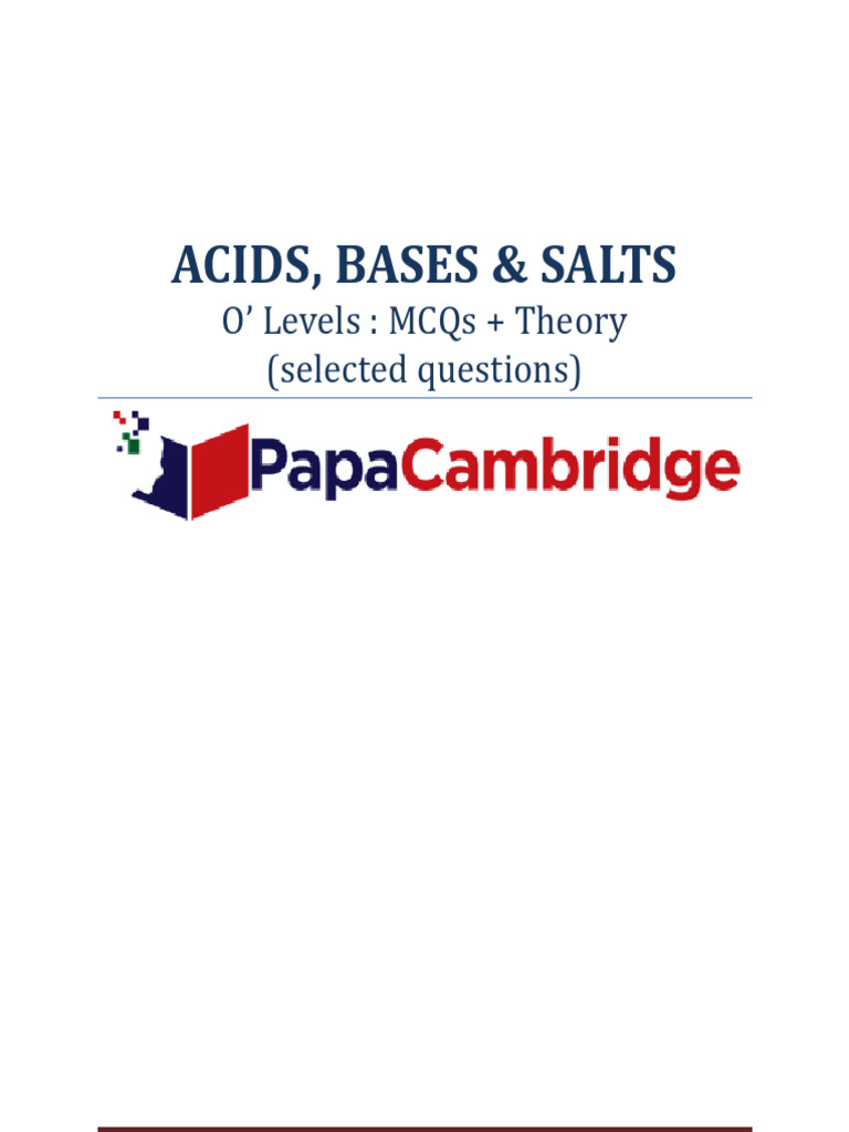 Acids Bases and Salts Igcse Only Basic Questions Only | PDF | Acid | Hydroxide
