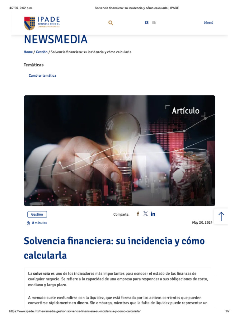 Solvencia Financiera - Su Incidencia y Cómo Calcularla - IPADE | PDF ...