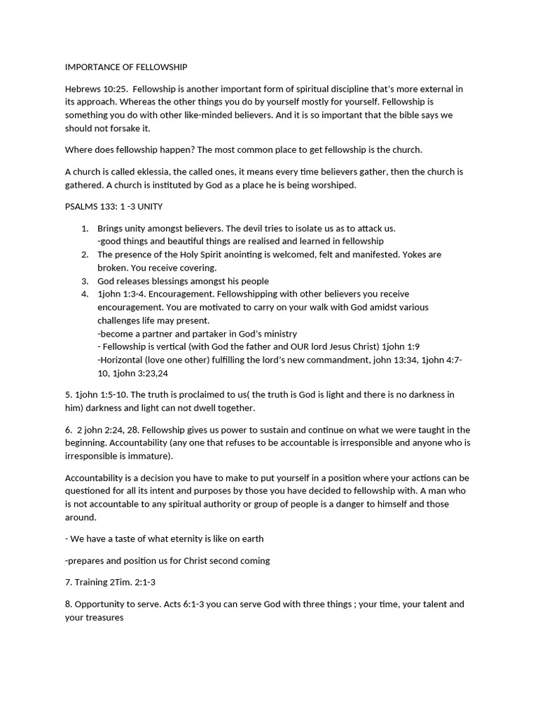 Importance of Fellowship | PDF